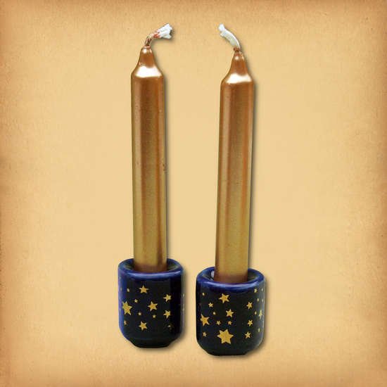 Pair of Mini Candle Holders – Cobalt Blue with Gold Stars