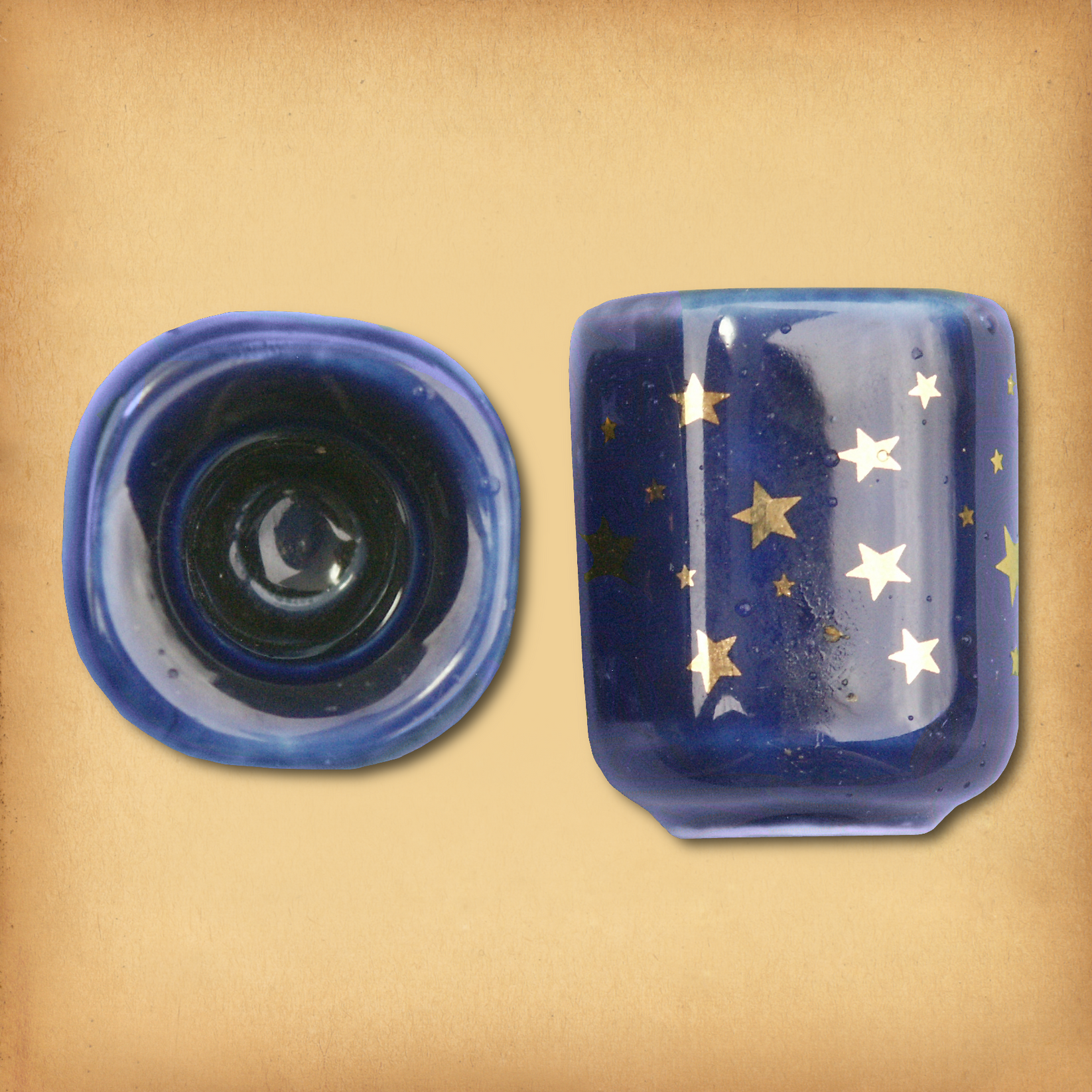 Pair of Mini Candle Holders – Cobalt Blue with Gold Stars