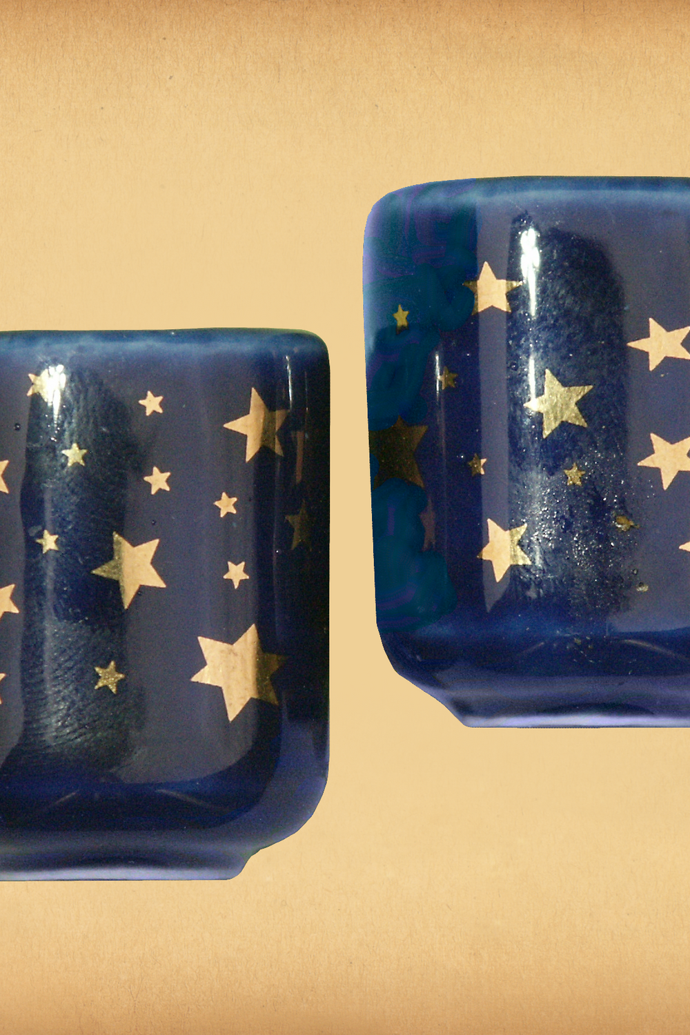 Pair of Mini Candle Holders – Cobalt Blue with Gold Stars