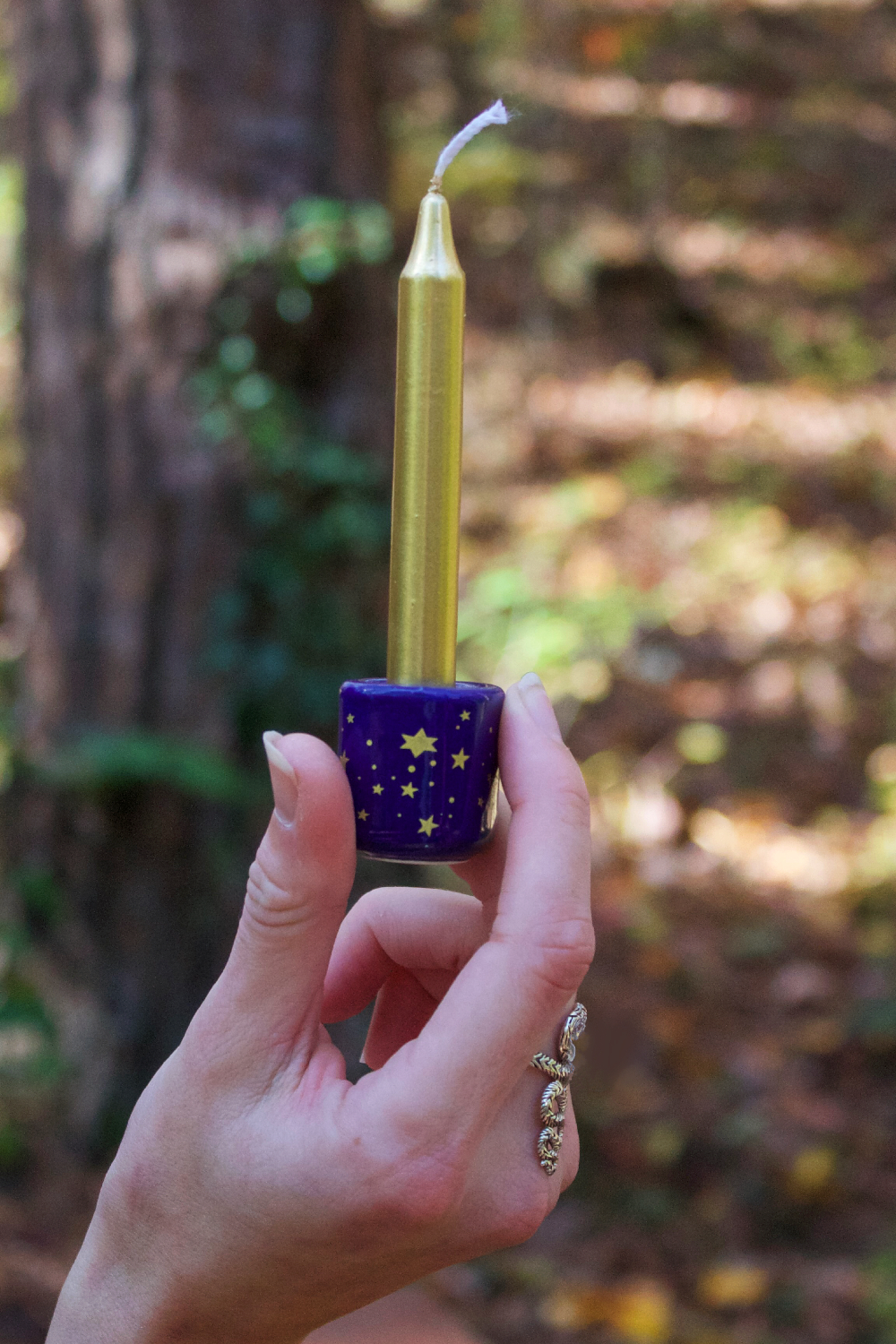 Pair of Mini Candle Holders – Cobalt Blue with Gold Stars