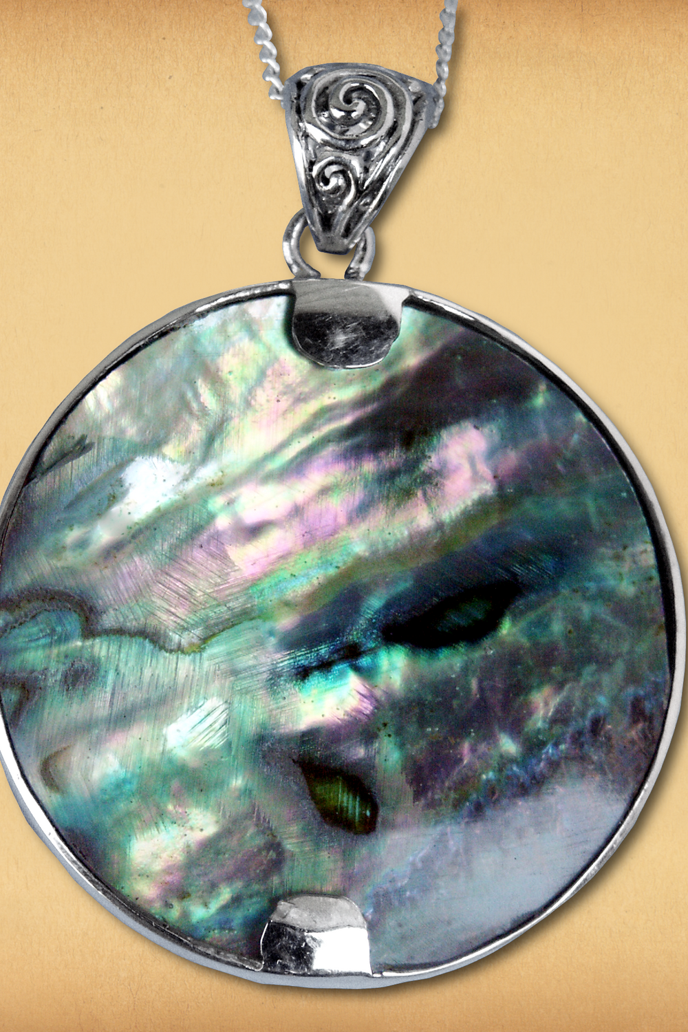 Sterling Silver Raven Pendant with Shell – Silver Raven Necklace