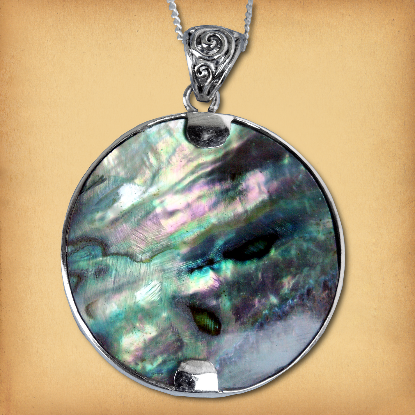 Sterling Silver Raven Pendant with Shell – Silver Raven Necklace