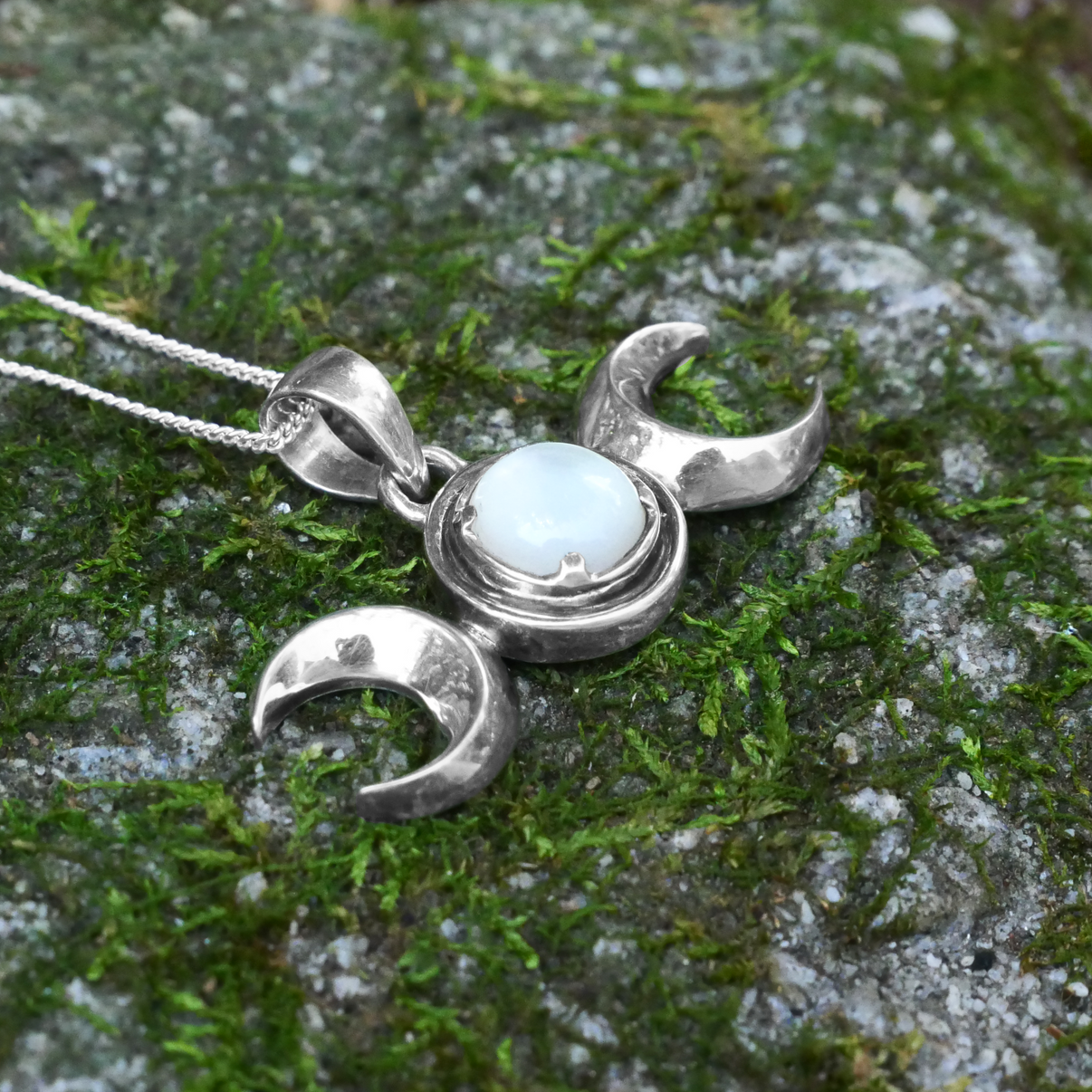 Sterling Silver Triple Moon Pendant with Mother of Pearl