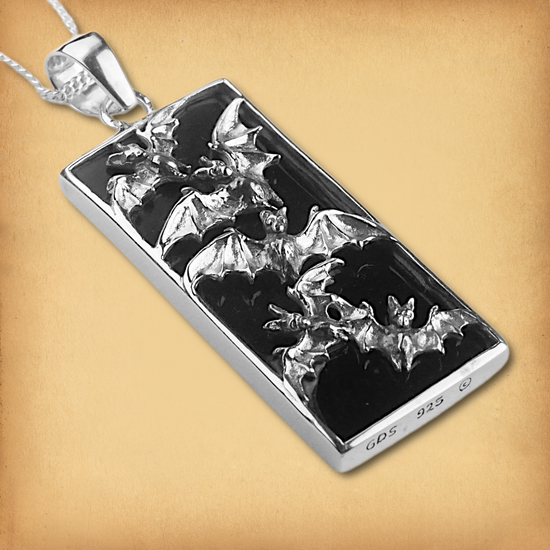 Silver Bat Flight Pendant with Lava Stone – Gryphon's Moon
