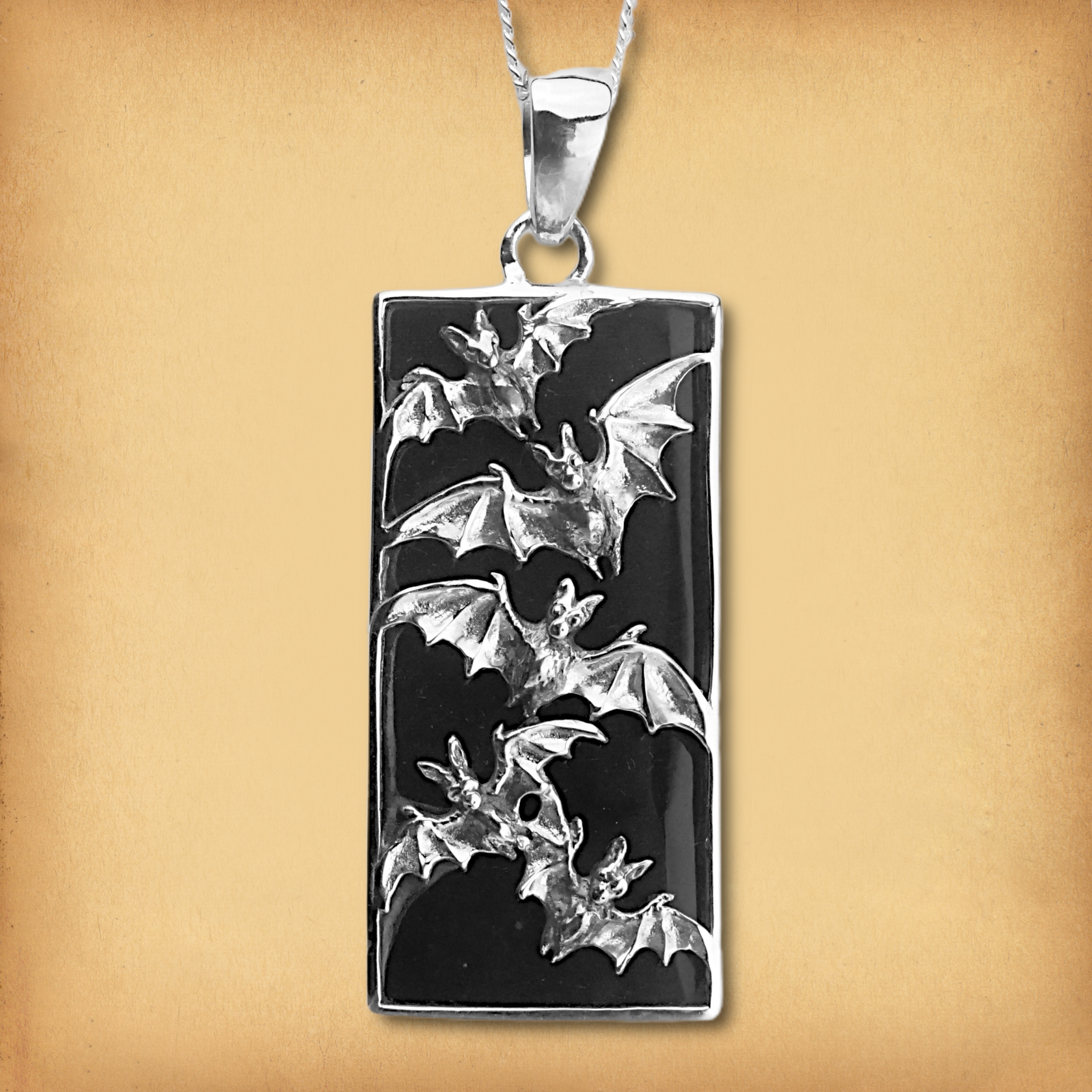 Silver Bat Flight Pendant with Lava Stone – Gryphon's Moon