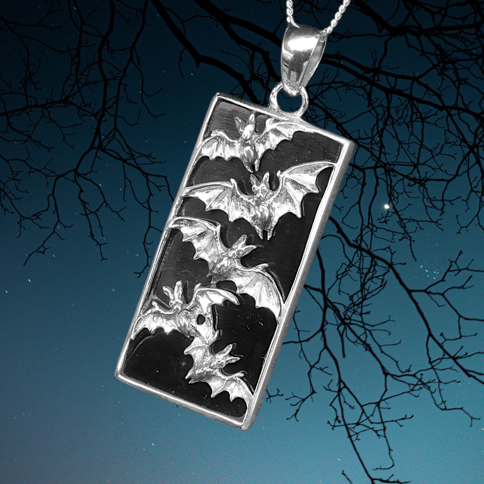 Silver Bat Flight Pendant with Lava Stone – Gryphon's Moon