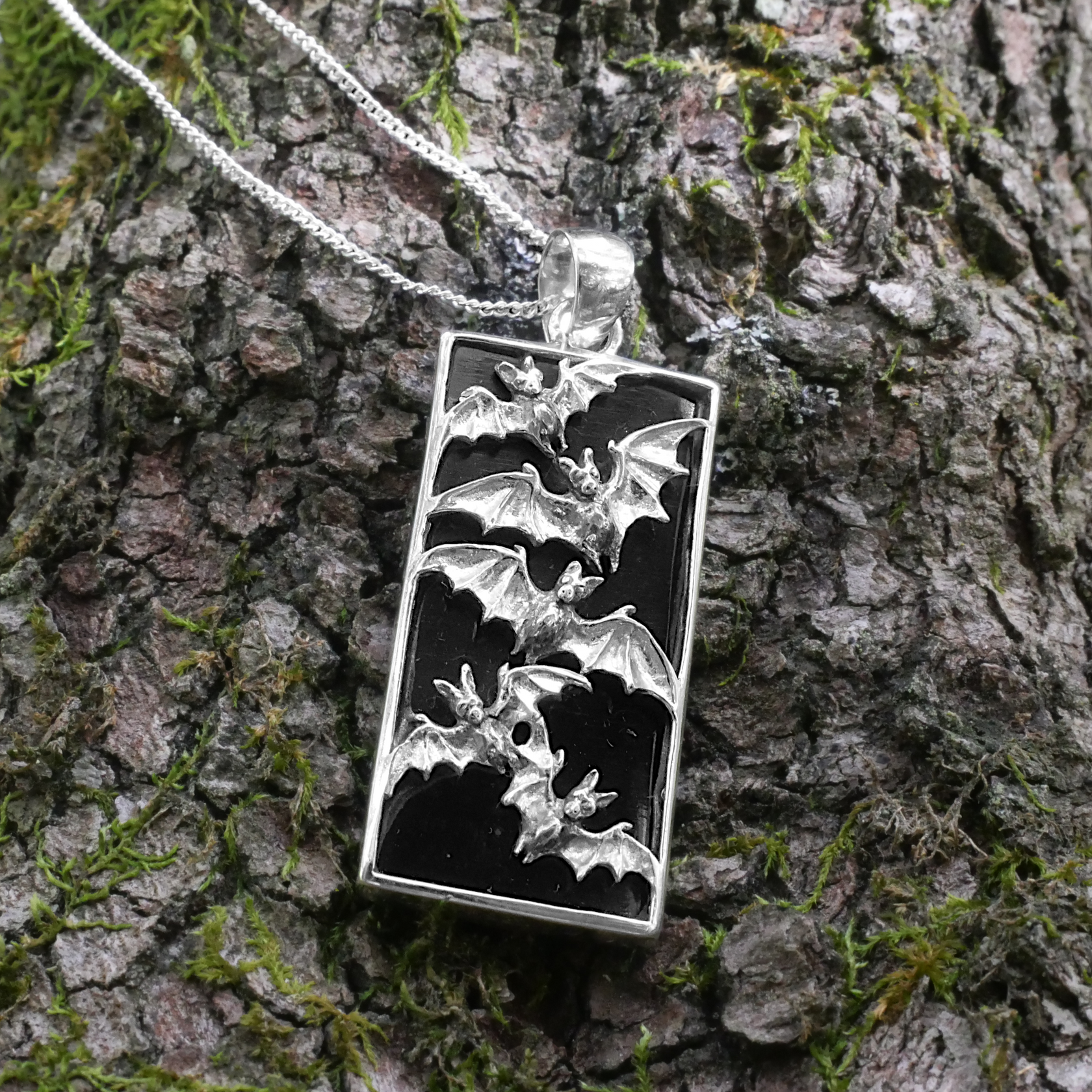 Silver Bat Flight Pendant with Lava Stone – Gryphon's Moon