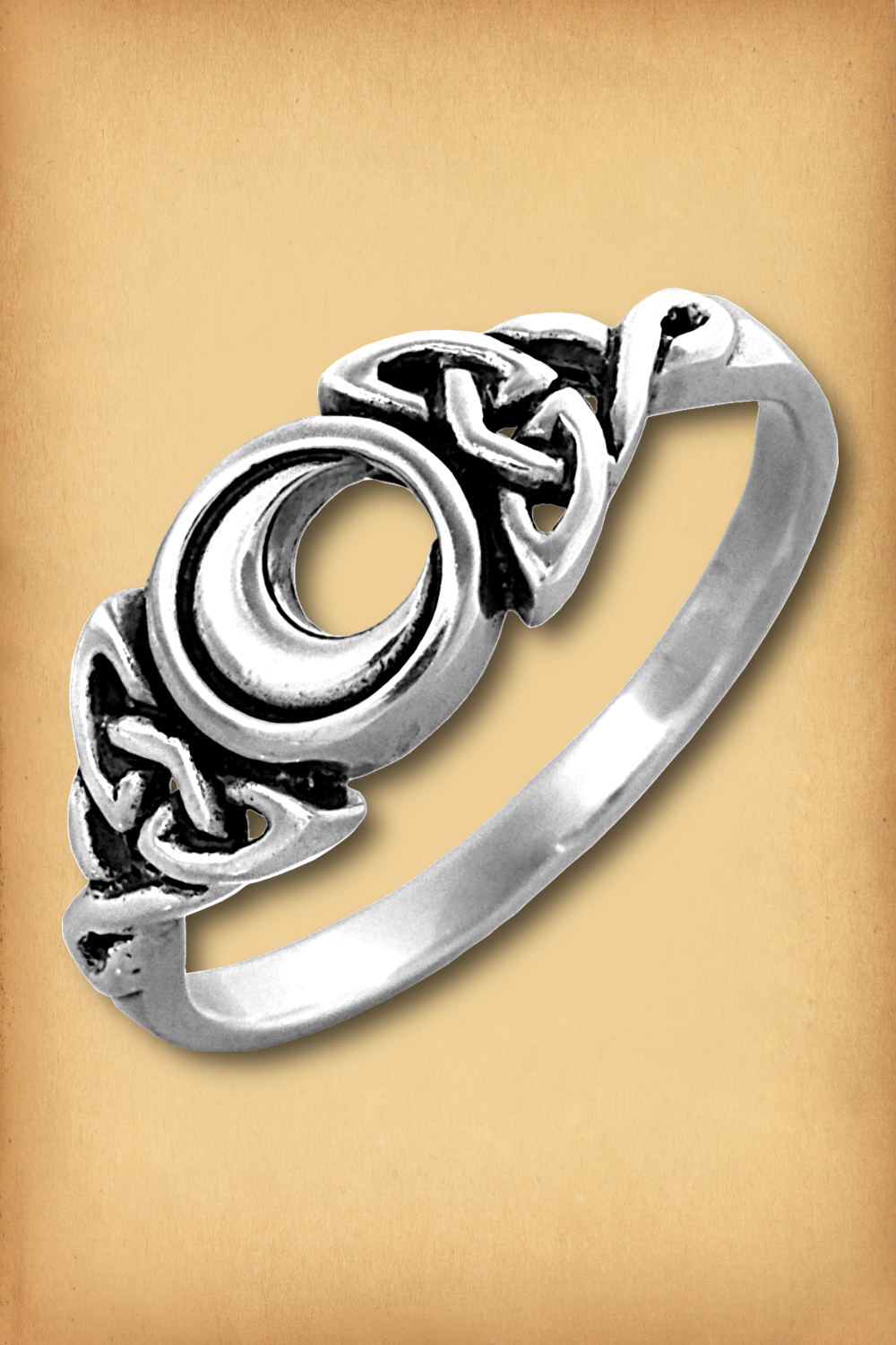 Sterling Silver Moon Ring – Celtic Crescent Band