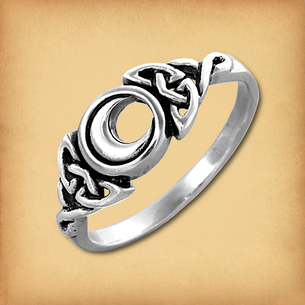 Sterling Silver Moon Ring – Celtic Crescent Band