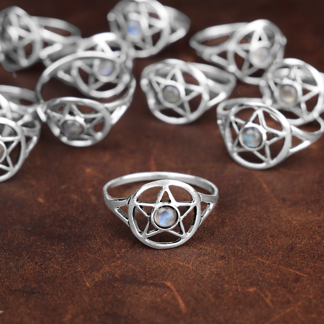 Sterling Silver Labradorite Pentacle Ring – Pagan Symbol Design